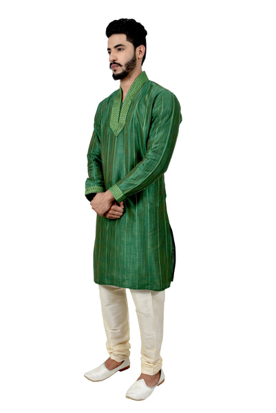 Indian Traditional Ghiccha Silk Green Kurta Pajama for Men – Saris and ...