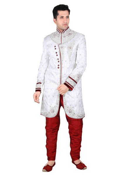 Classic Off White Brocade Silk Indian Wedding Sherwani For Men – Saris ...